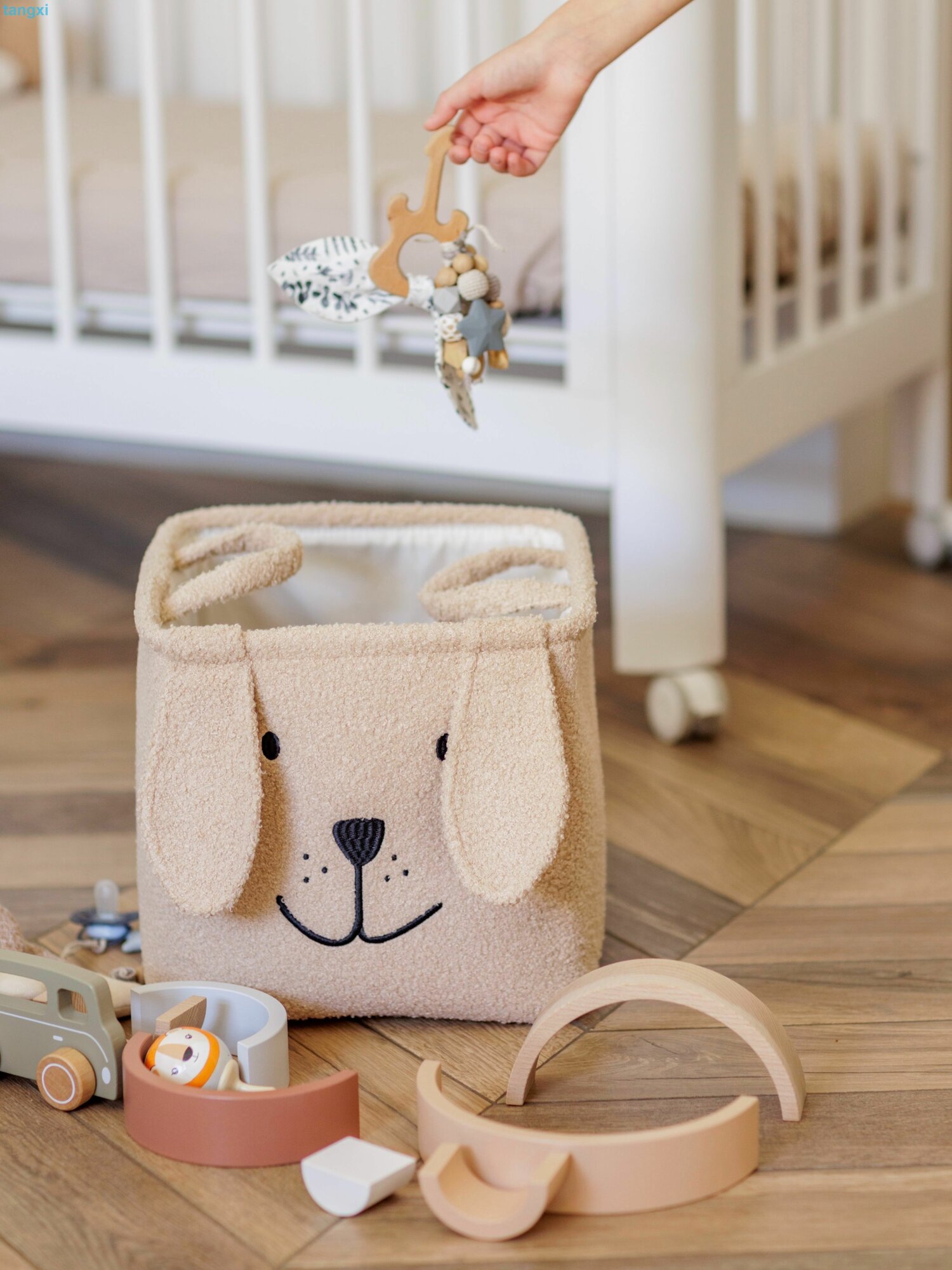 Корзина для игрушек, ткань, складной механизм, эргономичная ручка, белая, коричневая