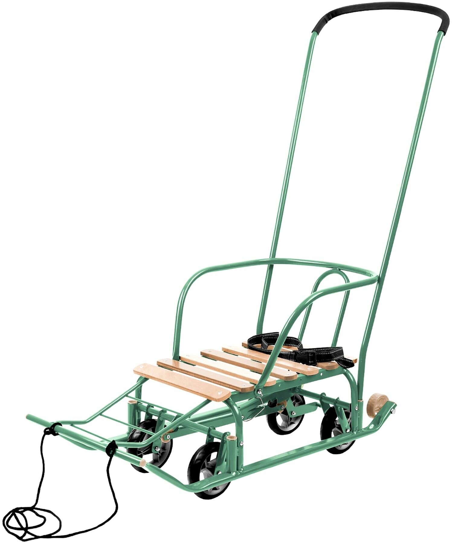 Санки детские "Тимка 5 универсал" с толкателем и выдвижными колёсами, съемной спинкой, задними колёсиками и родительской ручкой, страховочный ремень, нагрузка до 25 кг, от 3 лет, цвет оливковый