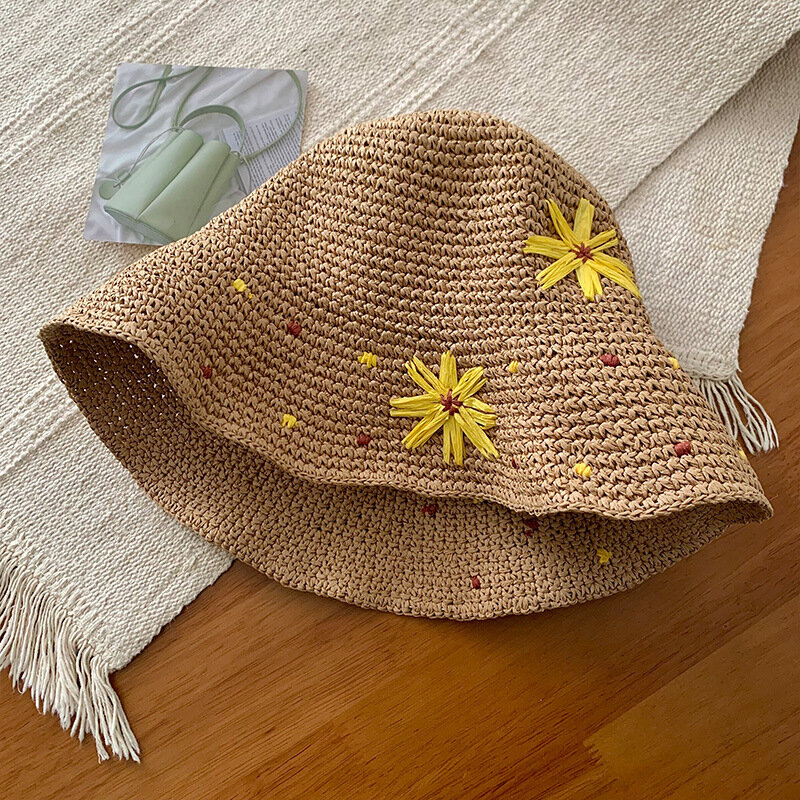 Тканая соломенная шляпа с ромашками для женщин, летняя соломенная дышащая шляпа с большими полями, солнцезащитная шляпа для морского отдыха, пляжа