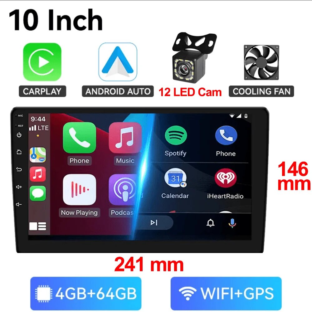 2 DIN Автомагнитола С Carplay И Android, 64 ГБ, Для Автомобилей С Экранами 7/9/10 10Inch-4-64G-CAM