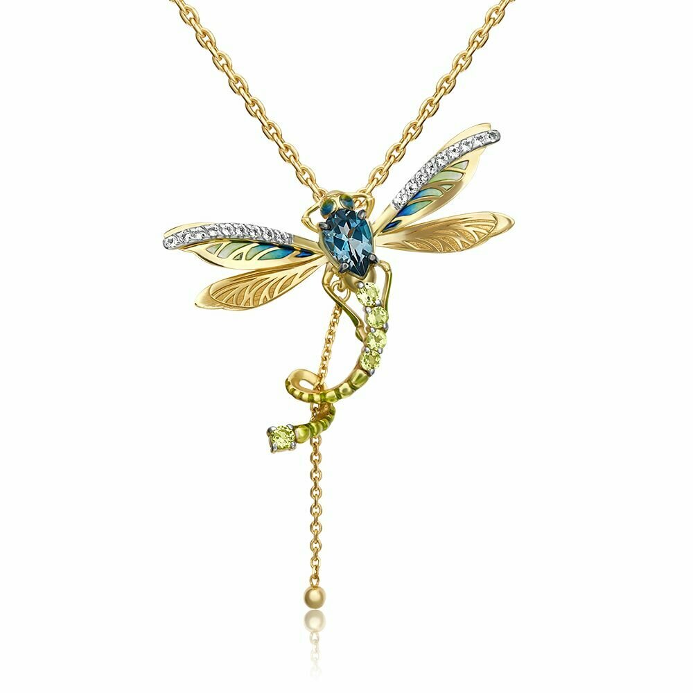 Подвеска, желтое золото, 585 проба, топаз, эмаль, хризолит