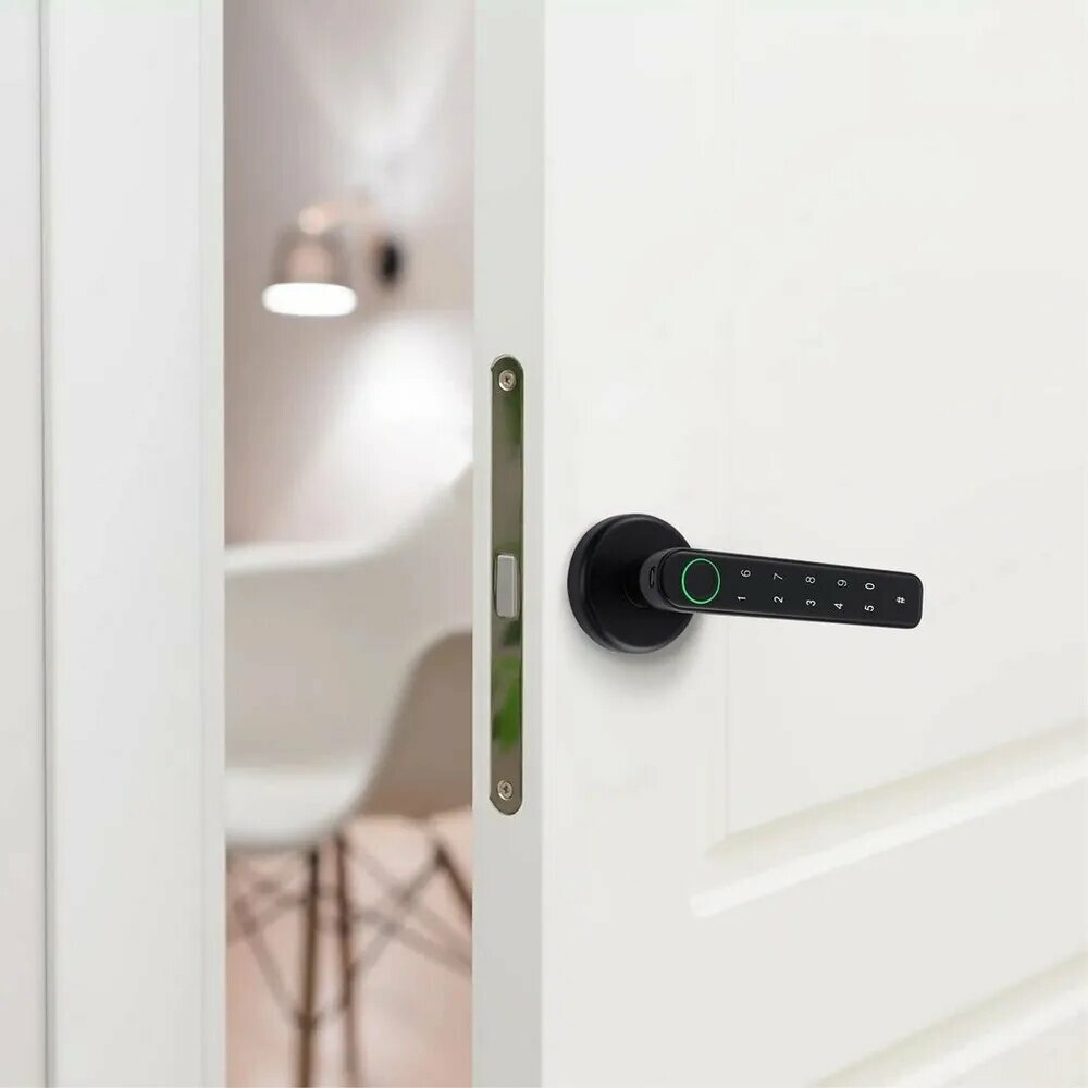 Биометрический замок с сенсорной панелью и дверной ручкой: распознавание отпечатков пальцев, стильный дизайн для квартиры, офиса и спальни (без ключа)