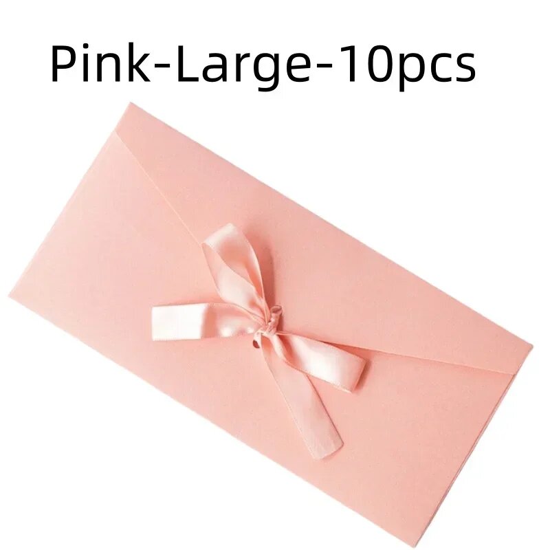 Ретро перламутровые подарочные конверты с бантом, набор из 10 штук Розовый, Pink-Large-10pcs