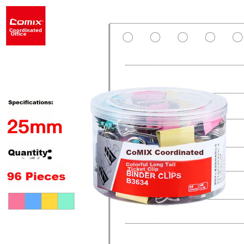 Comix 96 Pieces 25mm Colorful Binder Clips, No. 4 Metal Binder Clips for Documents, Office Supplies EB411