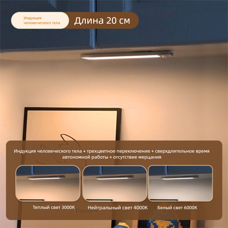 Ультратонкий светильник с мягким светом, беспроводной датчик движения человека, подсветка для шкафа, перезаряжаемая подсветка для прихожей, кухонный светильник для обуви, прожектор для гардероба