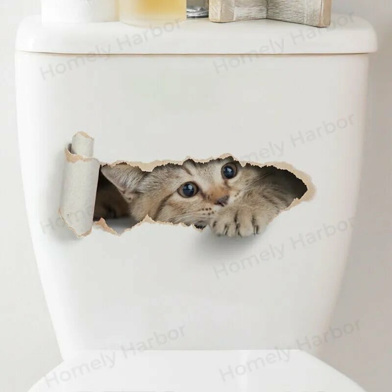 Стикер для унитаза с кошкой, водонепроницаемый, декор для крышки унитаза, ванная комната