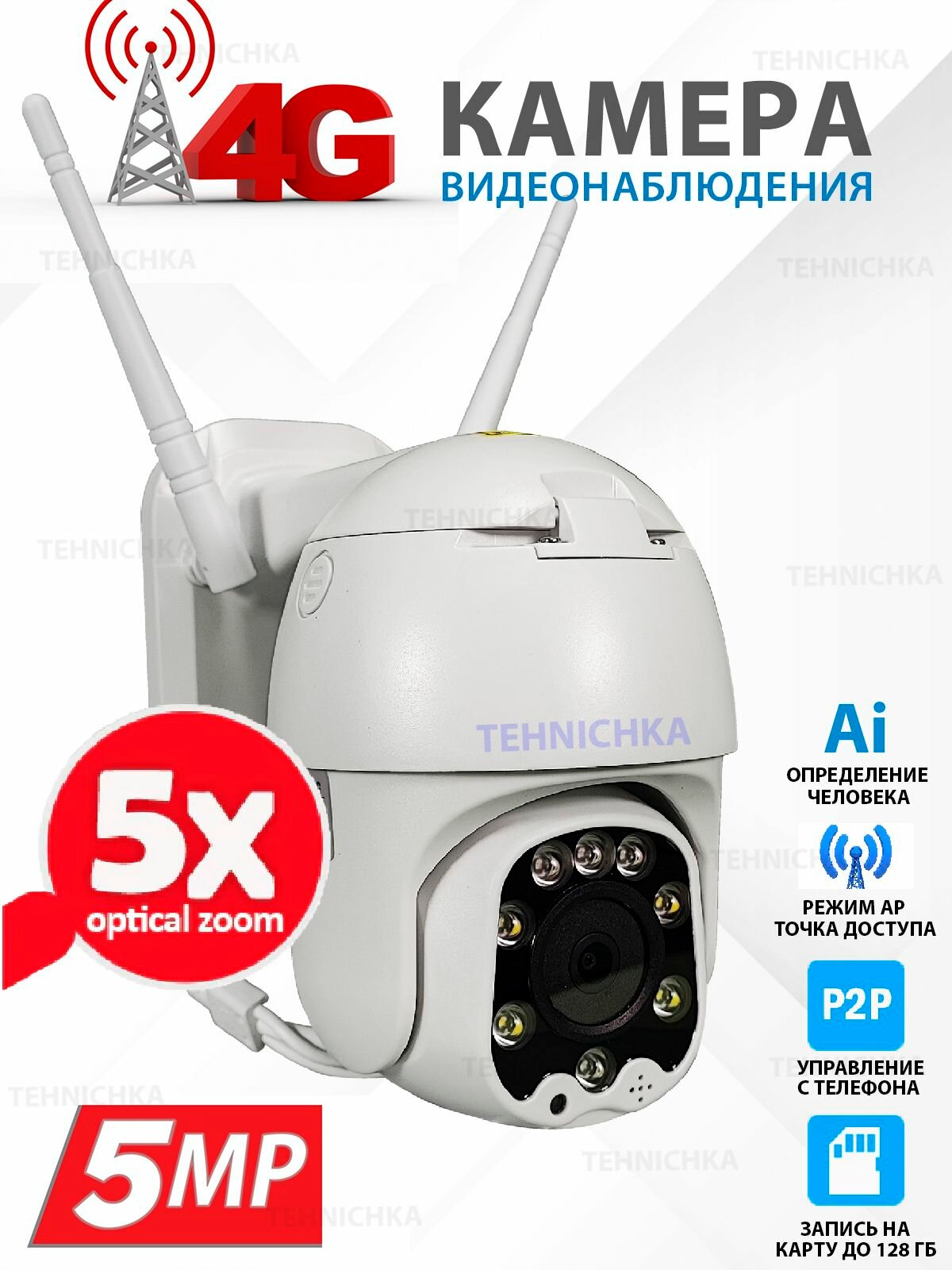 Уличная 4G видеокамера 5Мп, Камхай, с 5Х оптическим увеличением