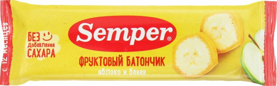 Д/п батончик SEMPER фруктовый Яблоко и банан (Россия) 15г x 10 упаковки