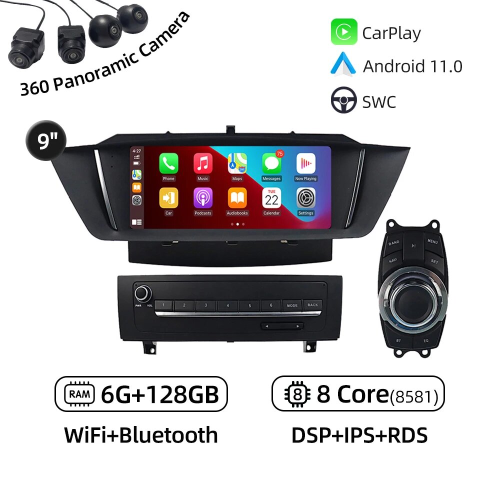 Android 14.0 Автомобильный мультимедийный плеер CarPlay GPS-навигация 4G WiFi Bluetooth DSP RDS Стерео Автомобильное радио для BMW X1 E84 2009-2015 6G 128G 360 Camera