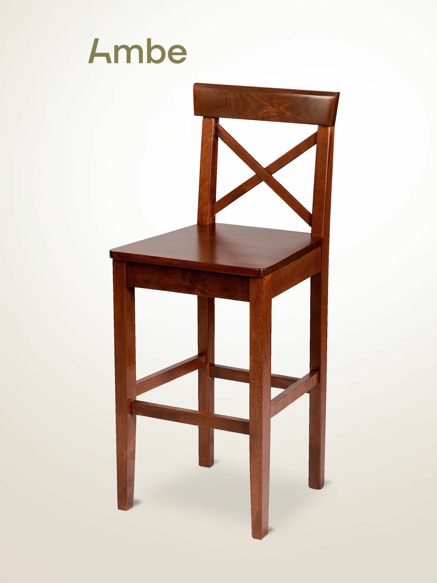 Стул полубарный Ambe Бергольф, деревянный для кухни с жестким сиденьем, Темный орех