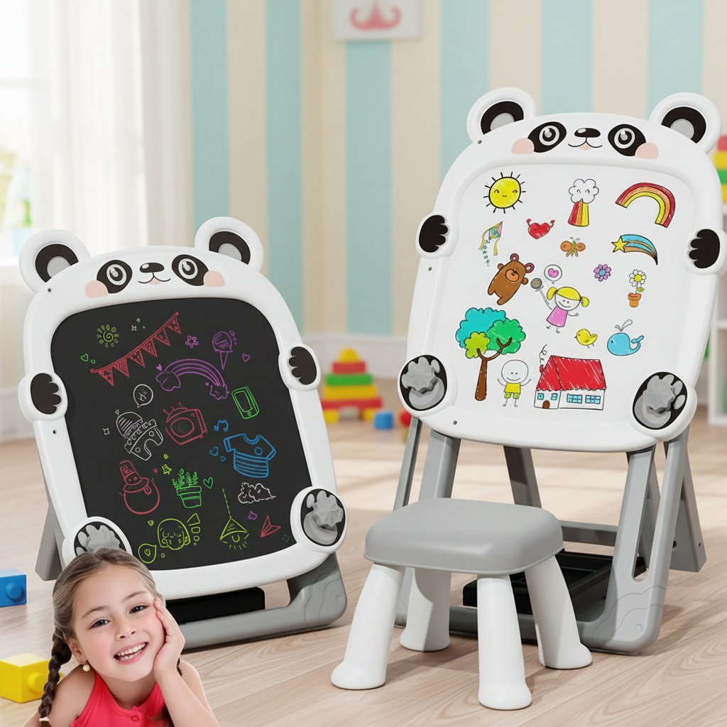 Детский двусторонний мольберт с набором: магнитная доска для рисования, игрушка для малышей
