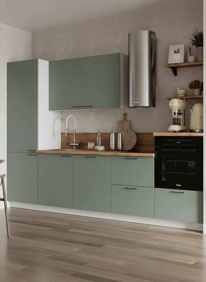 ARNIKA Кухонный гарнитур со столешницей "Дакия" 3м х цвет олива (зеленый), фасад Эмаль