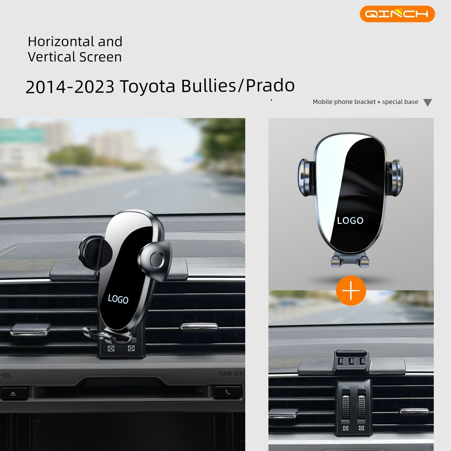 Держатель с поворотом экрана для Toyota Land Cruiser Prado 2014-2023, черный цвет, универсальный клеевой монтаж