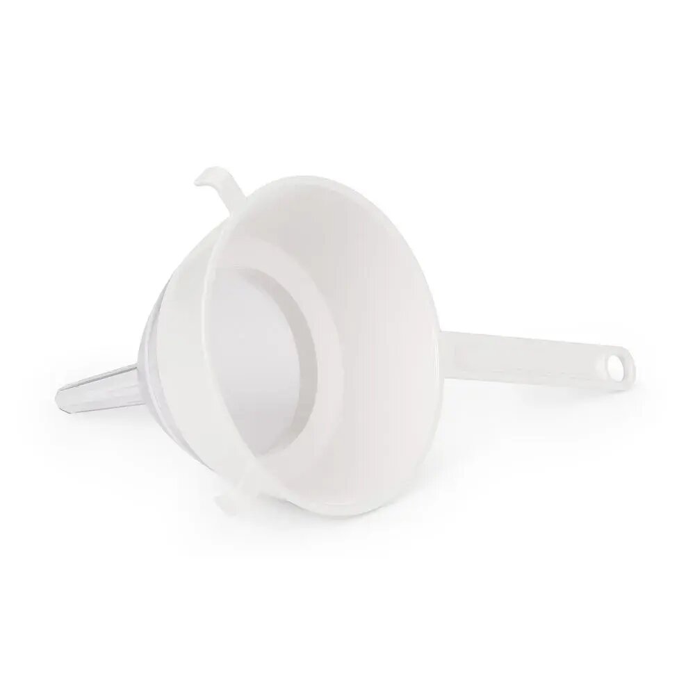 Воронка-сито пластиковая с ручкой для подвешивания, диаметр 130 мм, цвет белый