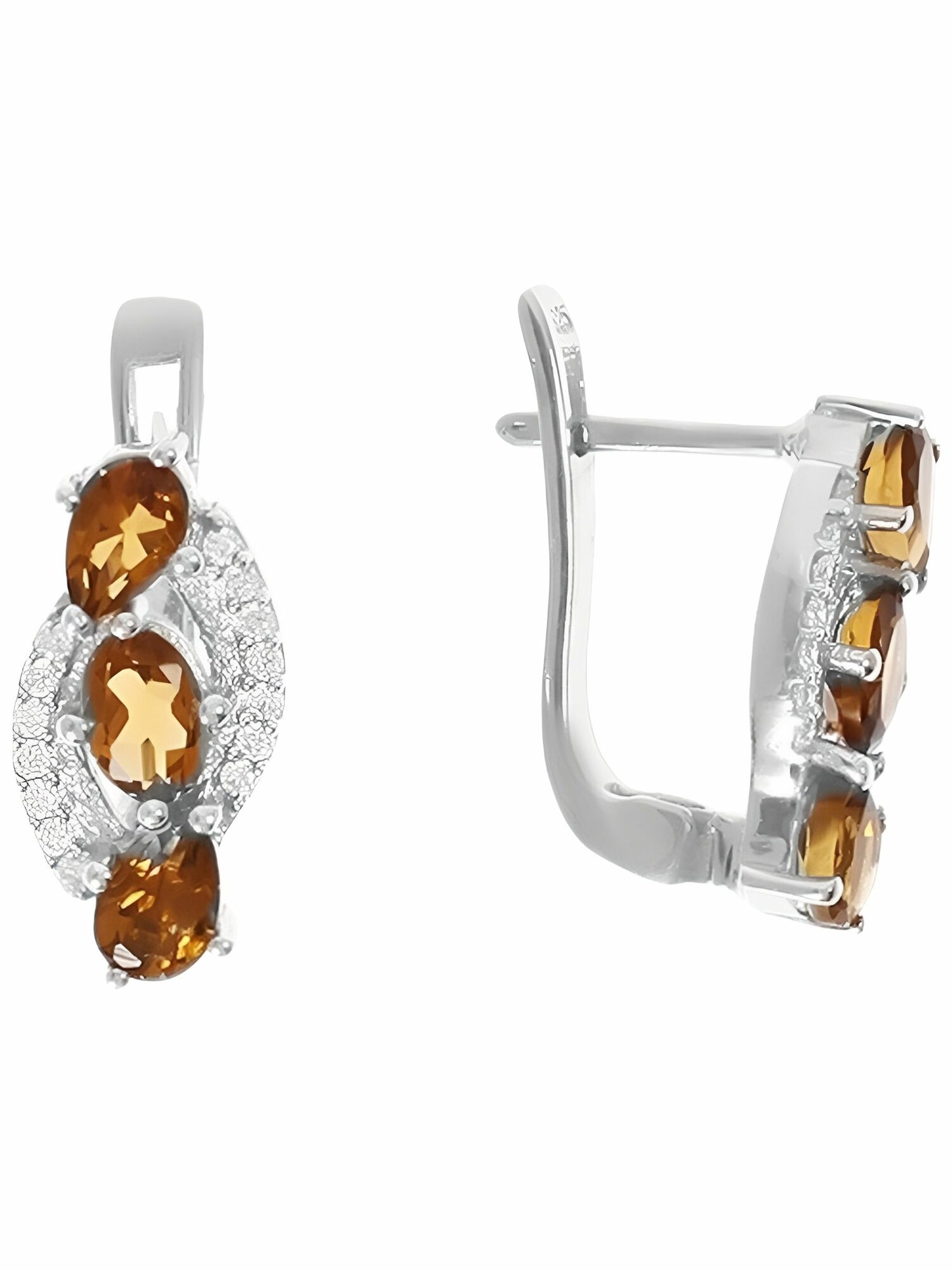 Серьги, серебро, 925 проба, родирование, кварц, фианит