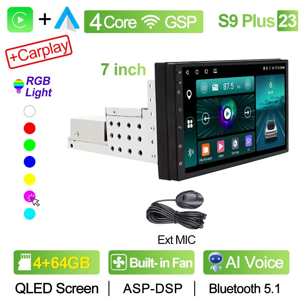 CAIXI 7 дюймов 9 дюймов 10 дюймов 8-ядерный Android 1Din автомобильный мультимедийный CarPlay универсальная навигация GPS 1 DIN головное устройство авто радио аудио стерео DVD 7 S9 Plus(4-64GB)-0
