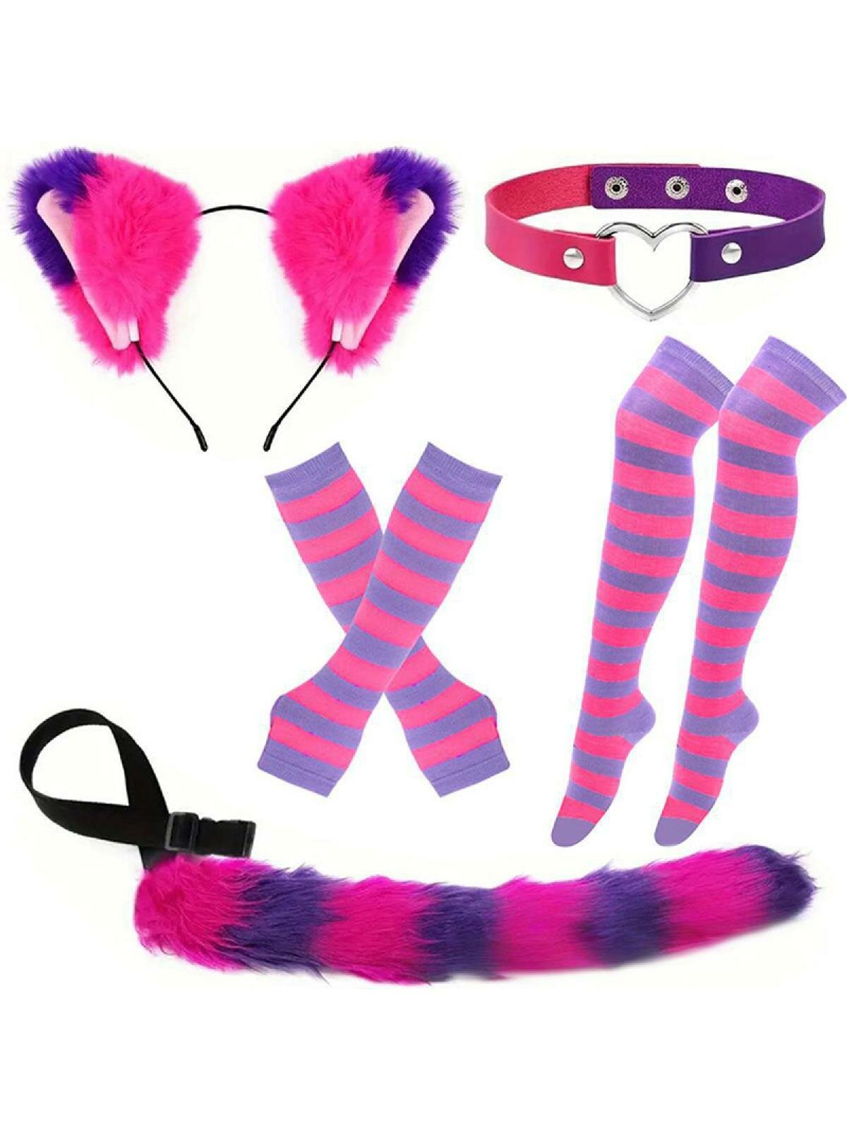 Костюм кота: уши, перчатки, гольфы, хвост, Фиолетовый