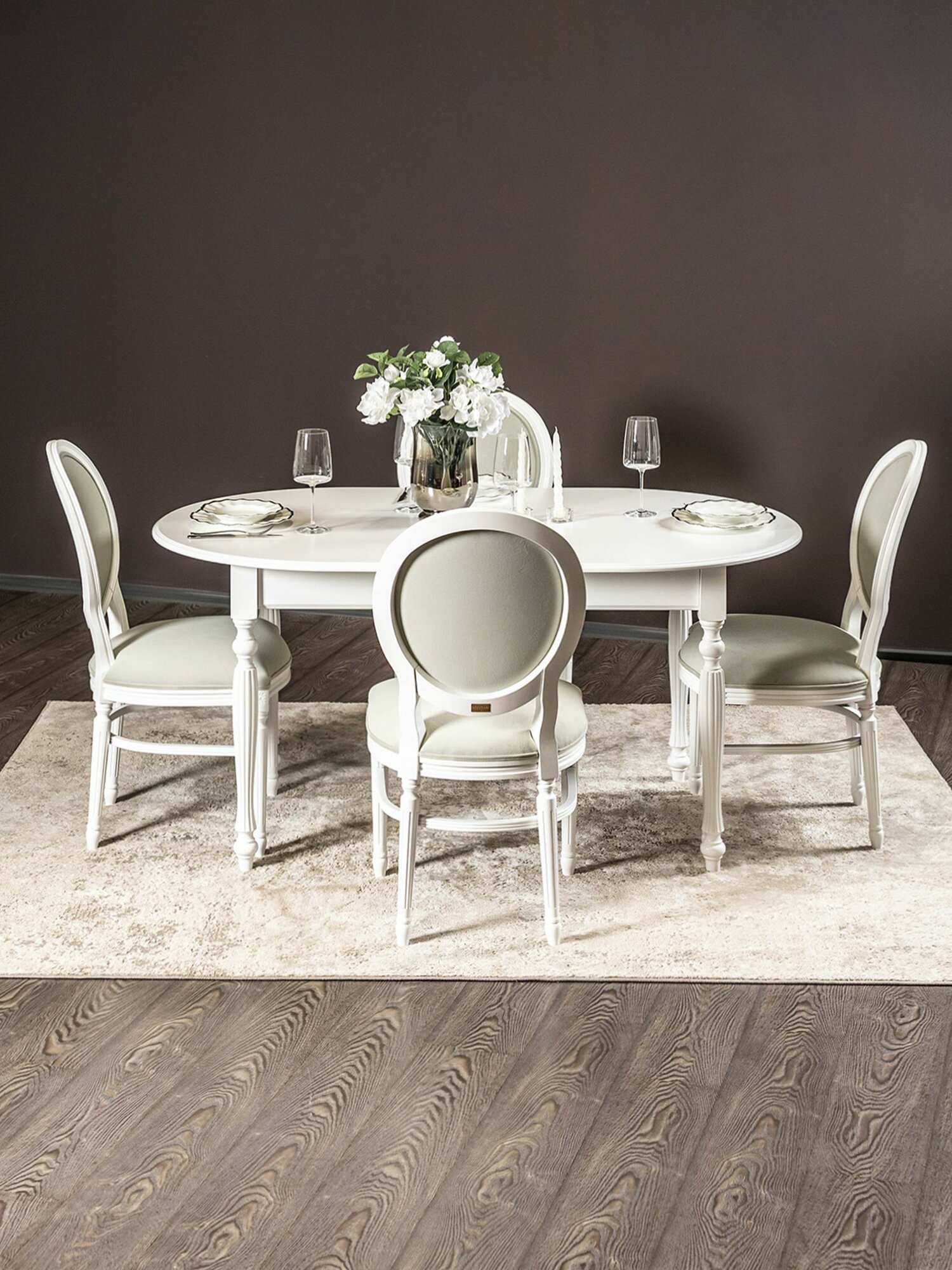 Обеденная группа стол верона 160*95(+36) стол / астория стул 4 шт эмаль белая , без патины , серо-зеленый