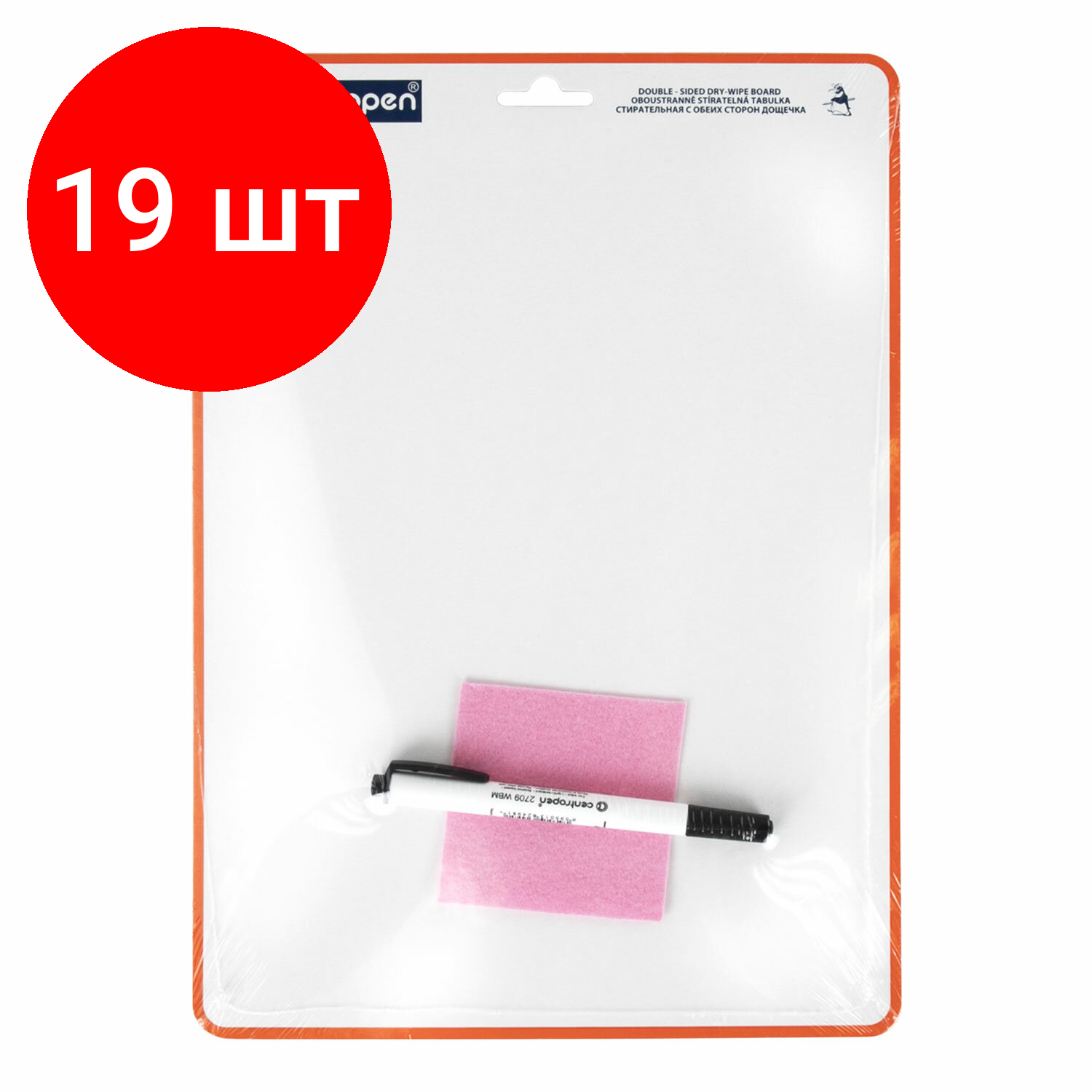 Комплект 19 шт, Доска двусторонняя маркерная А4 (240х337 мм), клетка, 1 маркер + салфетка, CENTROPEN, 7779, 5 7779 0185