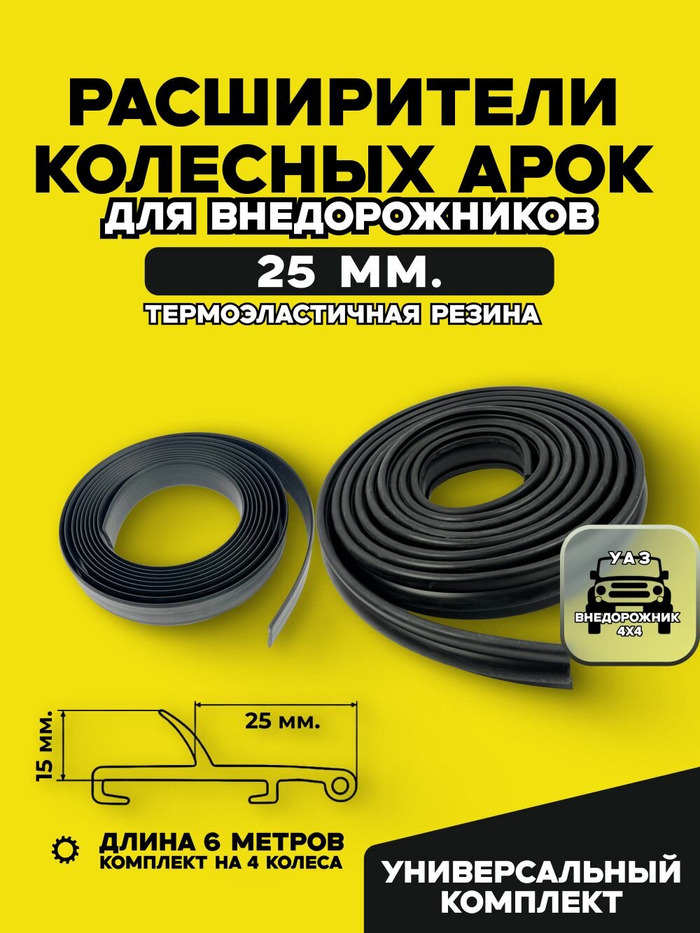 Расширители колесных арок для внедорожников (универсальный комплект) 25 мм.