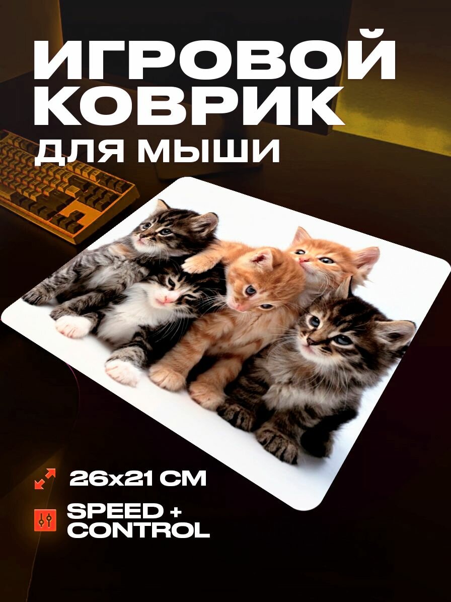Коврик для мыши кот кошка котёнок большой игровой 26 21