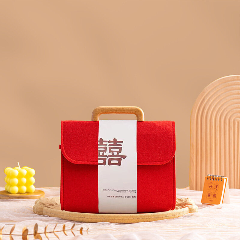 Сумка из фетра с деревянной ручкой для подружек невесты и женихов, корпоративный подарок, бизнес-коробка, сумка для ноутбука в стиле Xiaohongshu