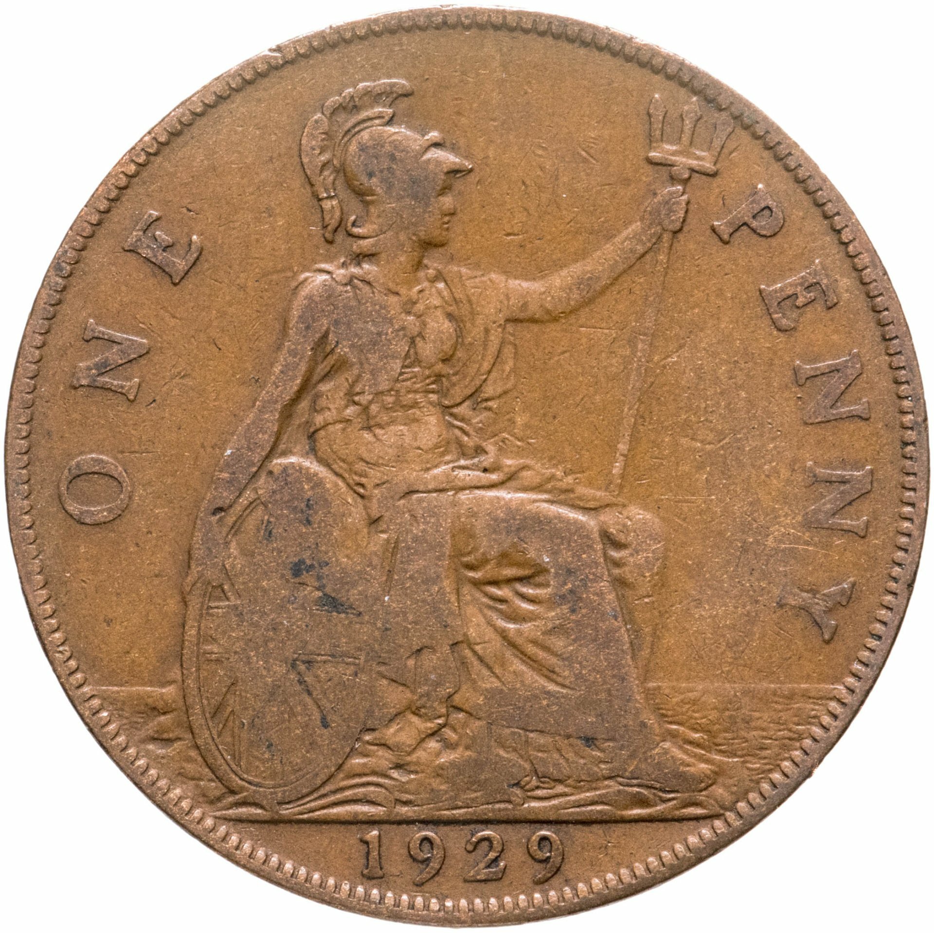 Великобритания 1 пенни penny 1929, Бронза, в сохранности VF