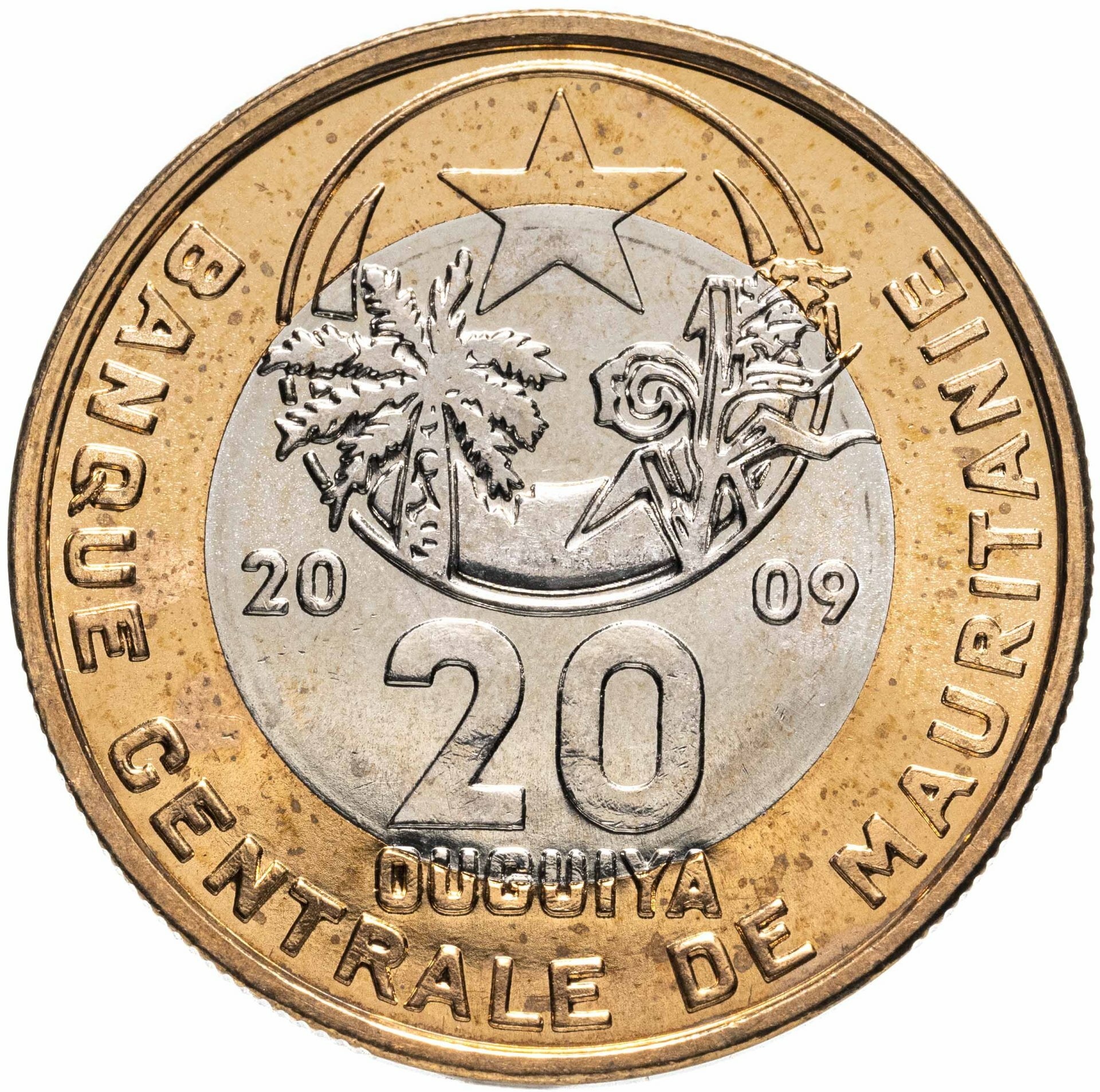 Мавритания 20 угий 2009, Биметалл, в сохранности AU-UNC