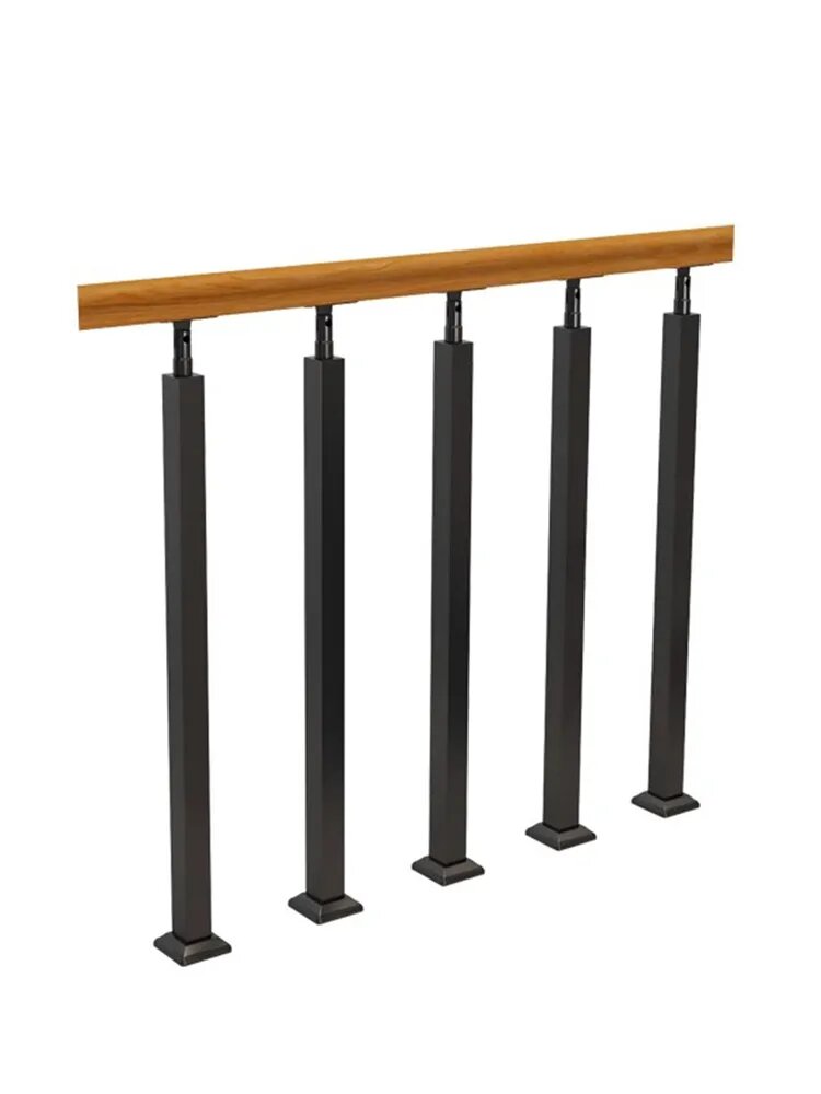 Перила для лестниц с металлическими стойками и поручнем из массива дерева 5 столбов + 1 перекладина, для крыльца, балкона, лофта