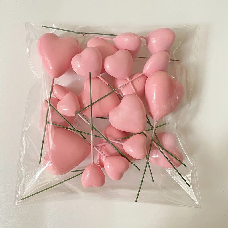 Розовые 3D сердечки для торта, 20 шт