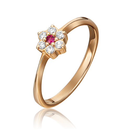 Кольцо, красное золото, 585 проба, бриллиант, рубин