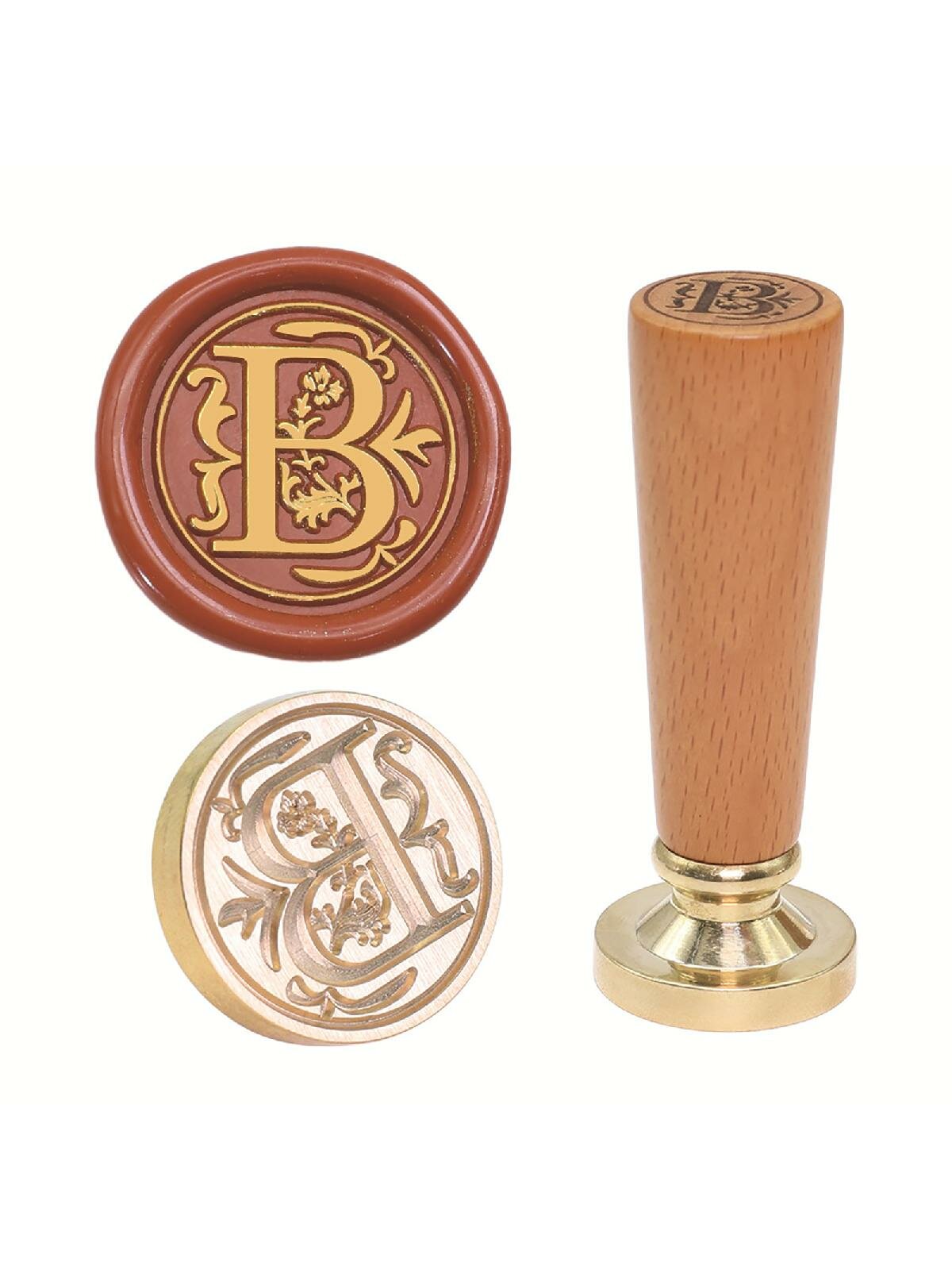 Винтажный восковой печатающий штамп Латунный инструмент для тиснения со сменным основанием из бука