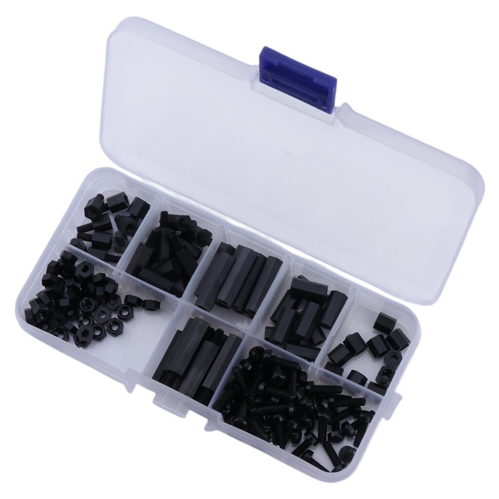 160Pcs M3 Nylon Black M-F Hex Spacers Screw Nut Assortment Kit Stand off Set
