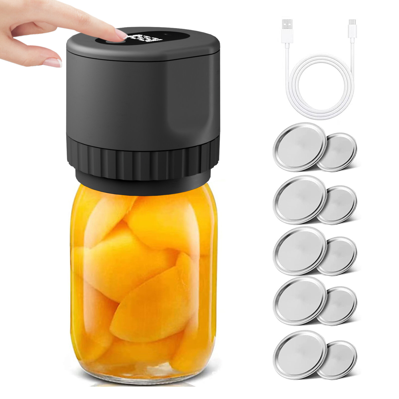 Electric Mason Jar Vacuum Sealer Kit Компания беспроводной автоматический набор для хранения продуктов для хранения и ферментации с широким ртом и регулярными крышками банки с масоном в росте