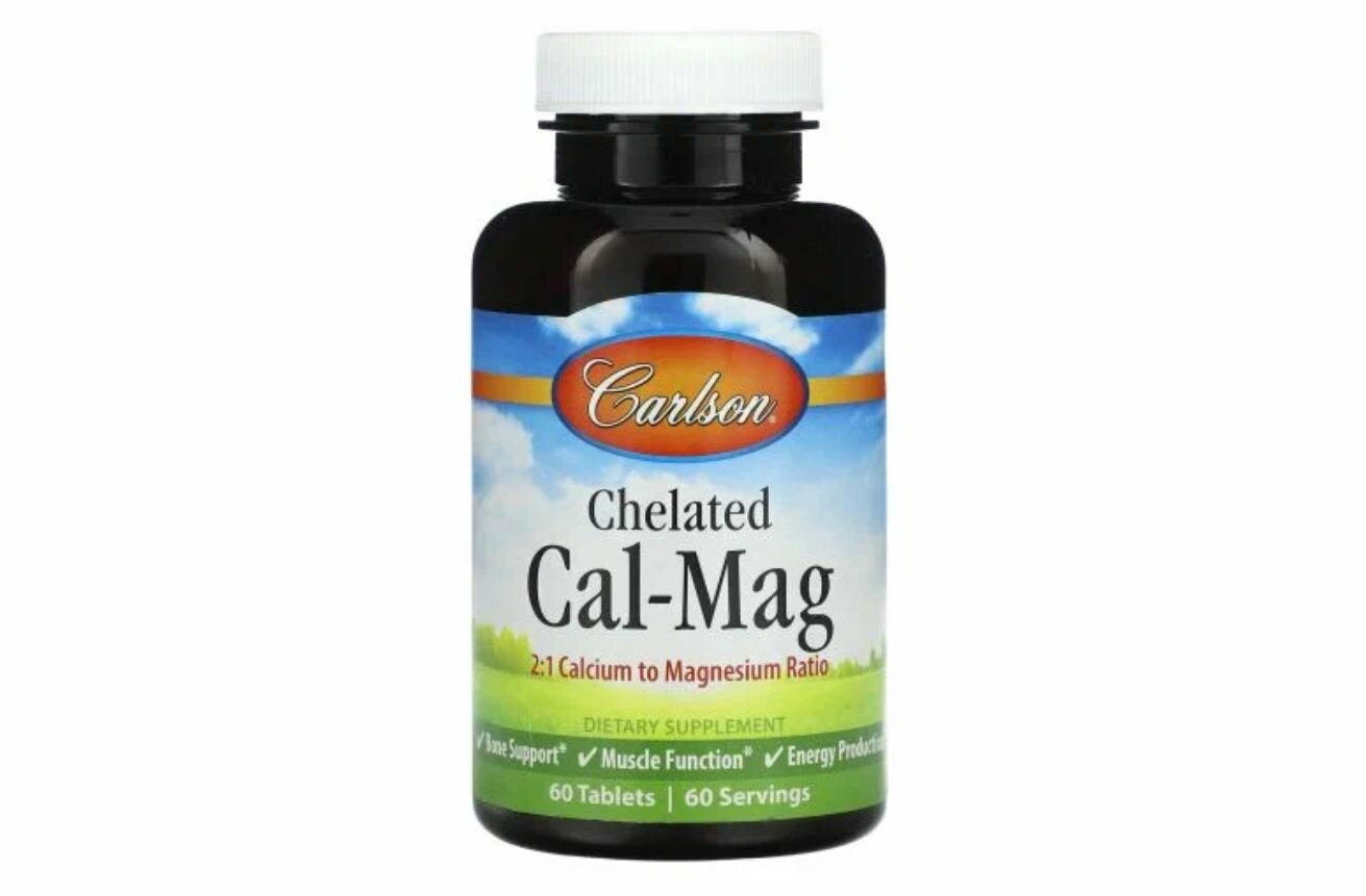 Carlson, Chelated Cal-Mag 2:1, Хелатный кальций-магний, 60 таблеток