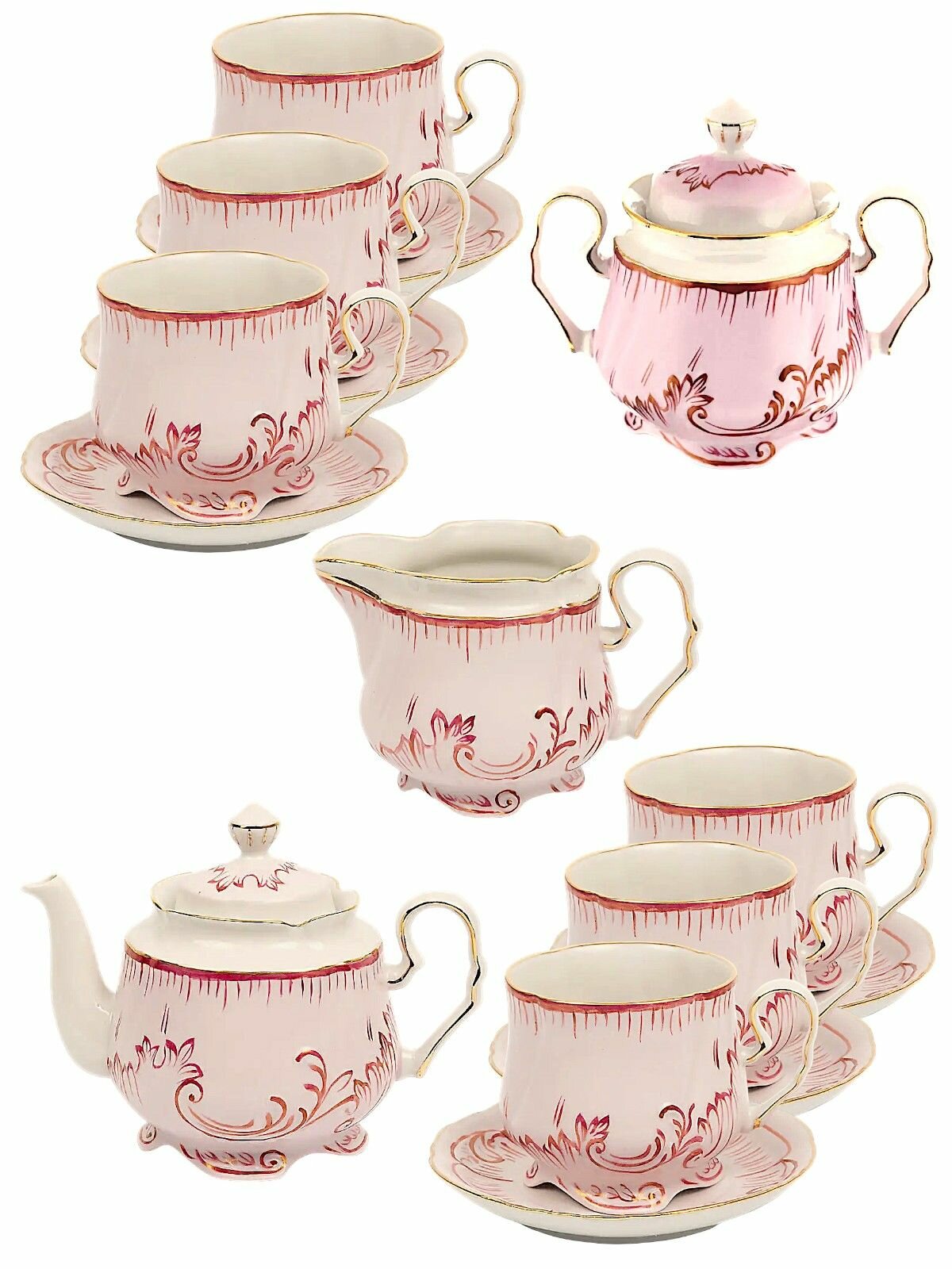 Сервиз чайный Кузнецовский "Рубиновый", 15 предметов