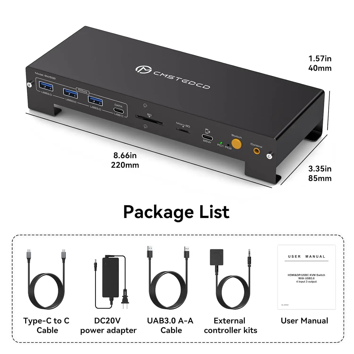 Док-станция USB C KVM с питанием EU PLUG, 3 монитора