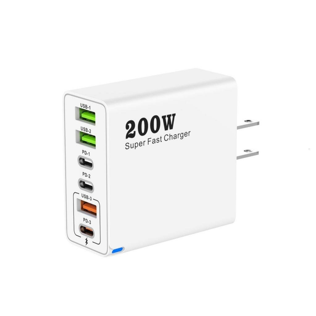 6-портовый USB-C-зарядный адаптер 200 Вт, Белый - US