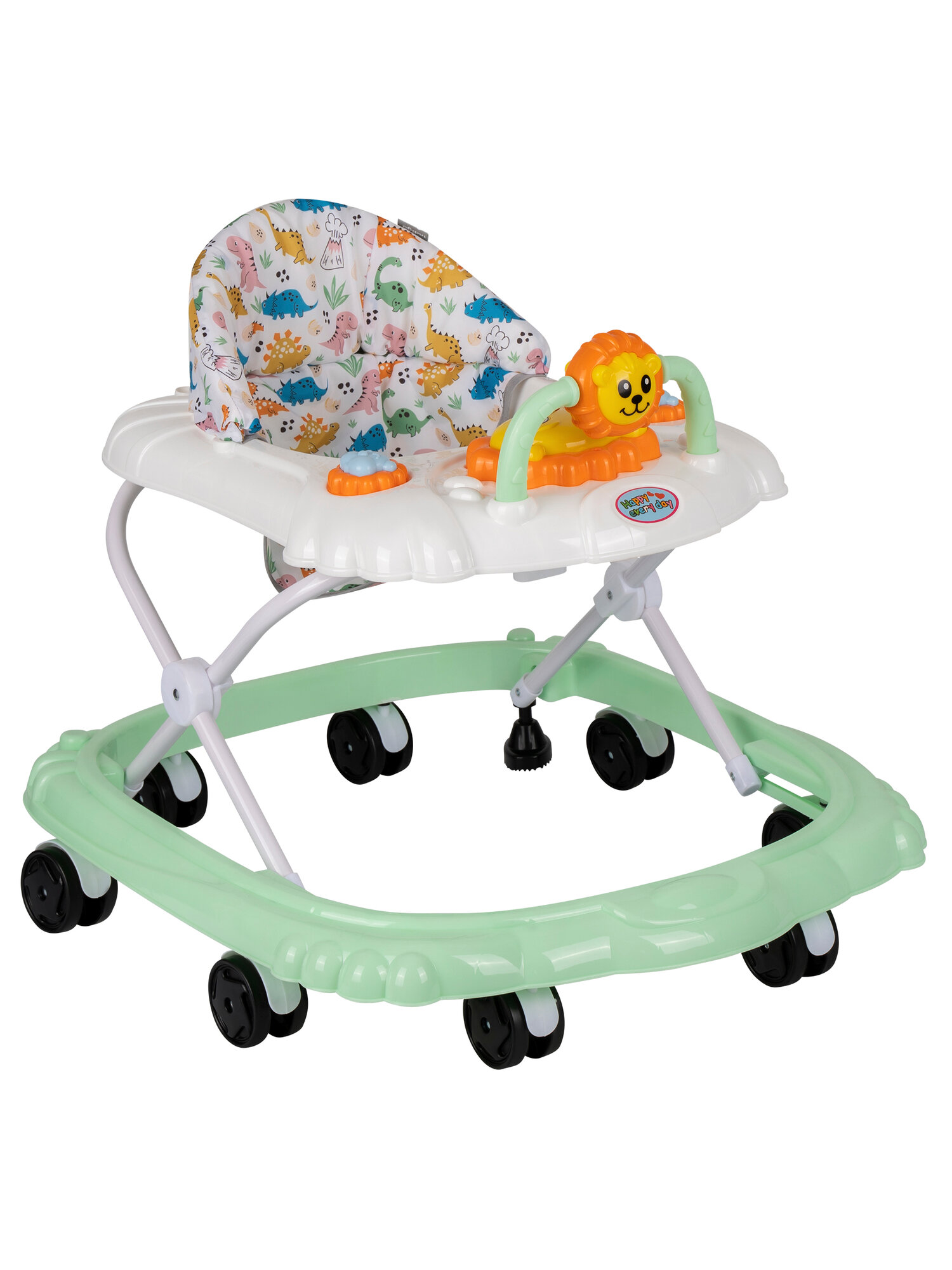 Ходунки детские музыкальные Indigo Львенок со съемной игровой панелью и тормозом, 8 колес, оливковый