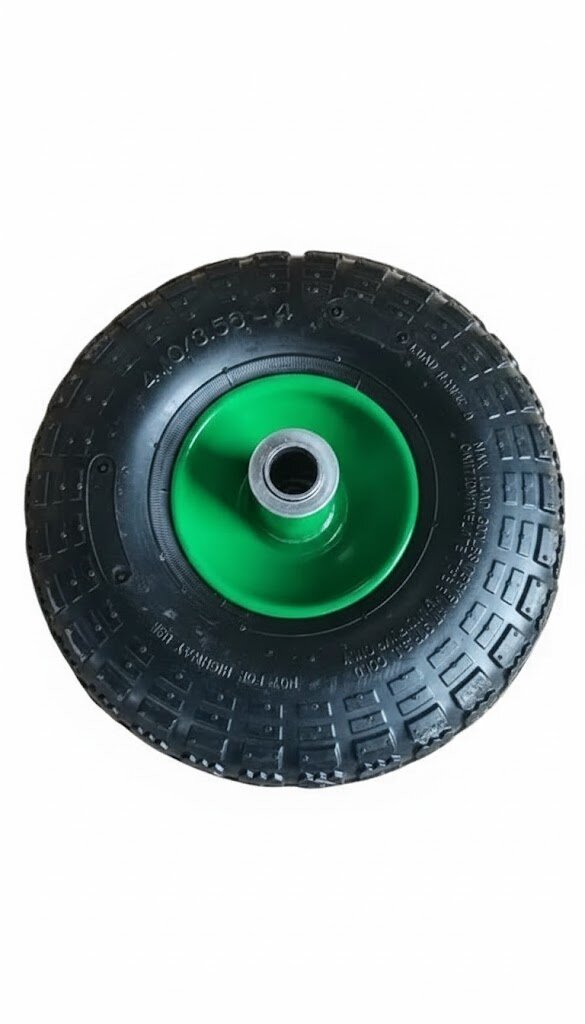 Колесо для тачки/тележки PR1807 размер 10*3,5-4 20/80мм, ассиметричная втулка, диск сварной, зеленый