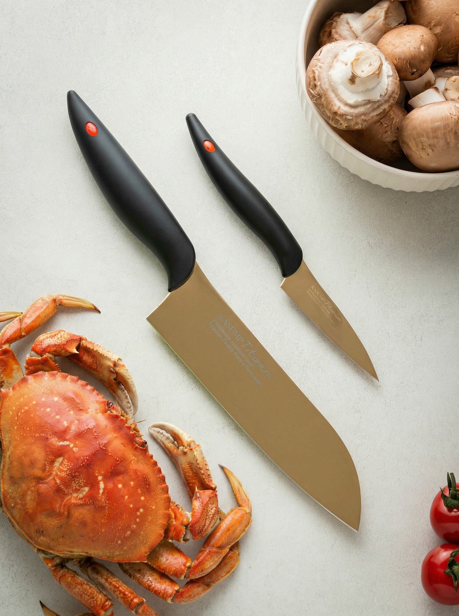Набор кухонных японских ножей Kasumi Titanium 2 штуки