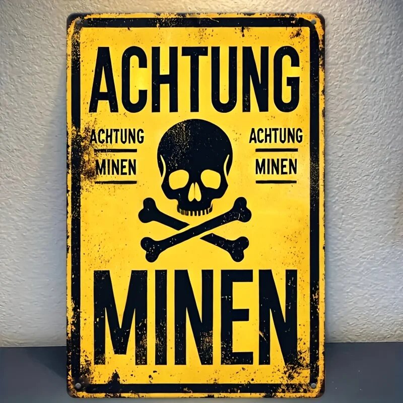 Алюминиевая табличка Achtung Minen, желто-черная, 1 шт.