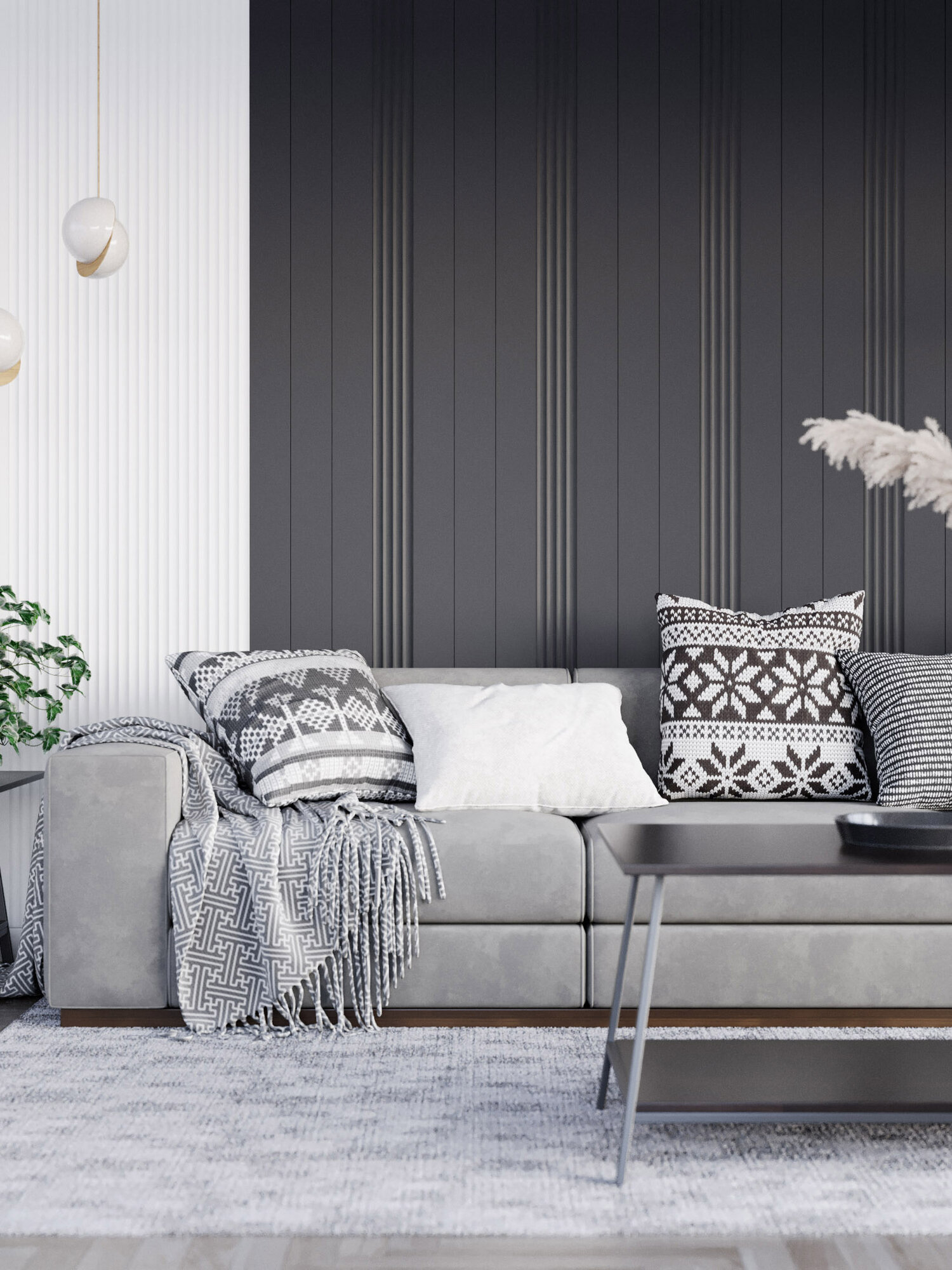 Модульная стеновая панель лайн саваш графит 2800*116*10 мм - 12 шт