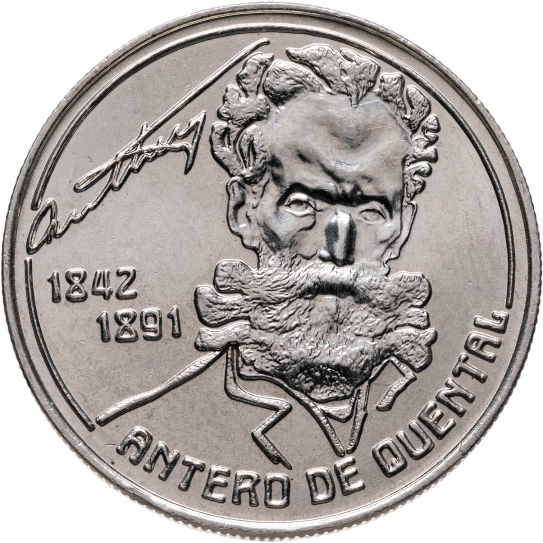 Португалия 100 эскудо 1991 "100 лет со дня смерти Антеру де Кентал", Мельхиор медь-никель, в сохранности UNC