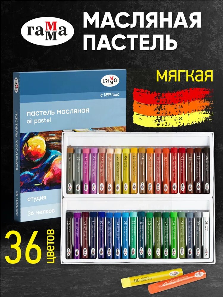 Масляная пастель Гамма Студия, 36 цветов, художественная, для рисования