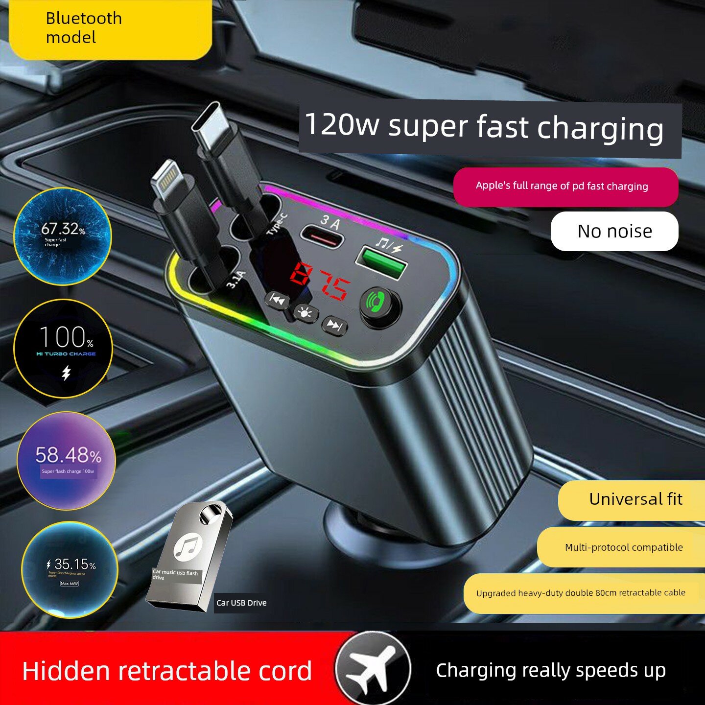 Топ-класс автомобильное Bluetooth-зарядное устройство с коллекцией из 1300 песен для полного решения мобильной музыки