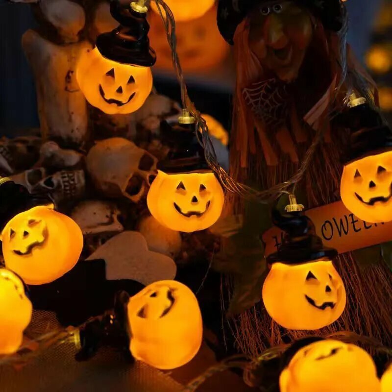 Светодиодная гирлянда на Хэллоуин тыква в шляпе, 1,5 метра 10 ламп/ Halloween