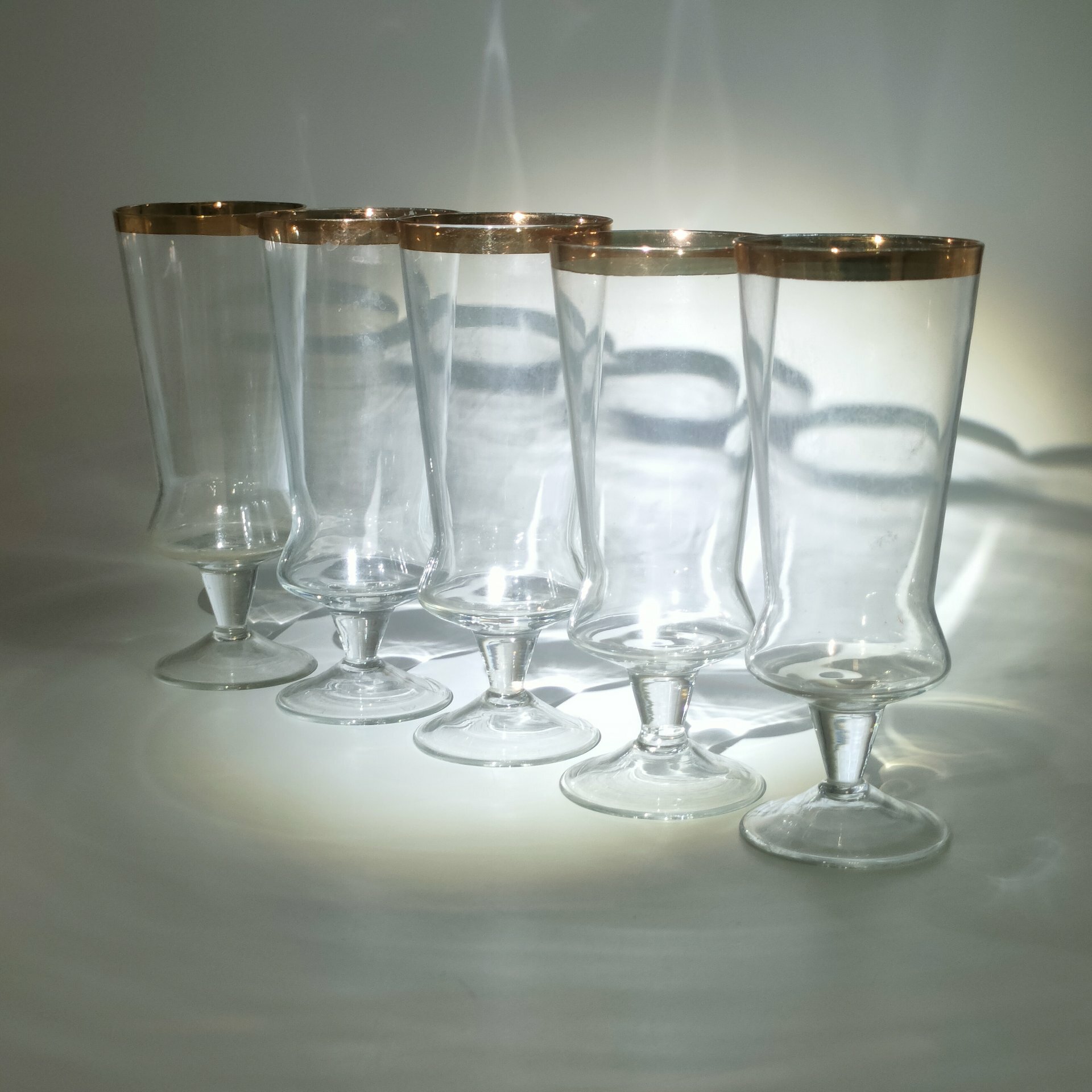 Набор из 5-ти бокалов с золотой каймой, стекло, золочение, СССР, 1970-1990 гг.