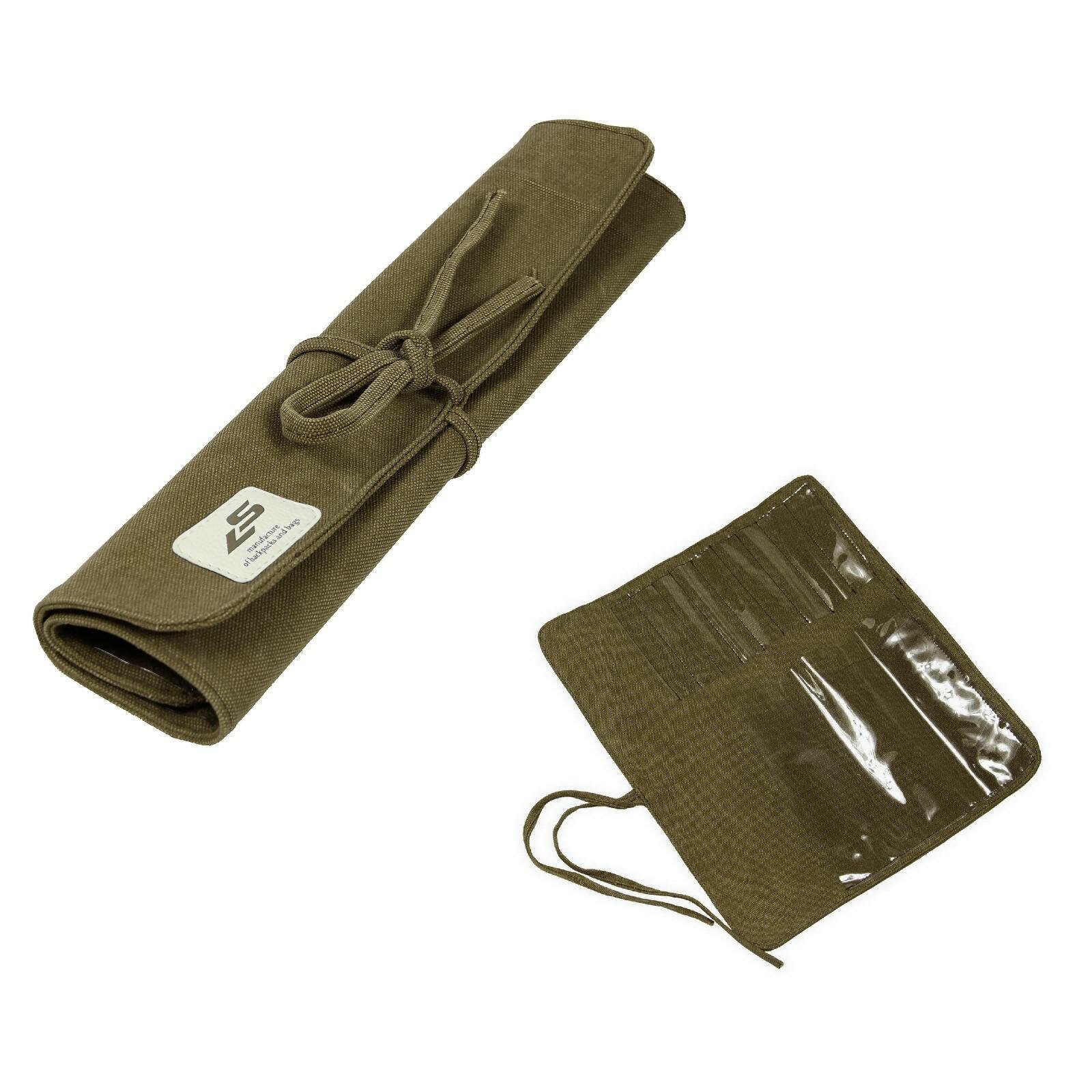Пенал-скрутка для кистей на шнуровке, 300 х 350 мм, на 9 предметов, клапан ПВХ, брезент, хаки
