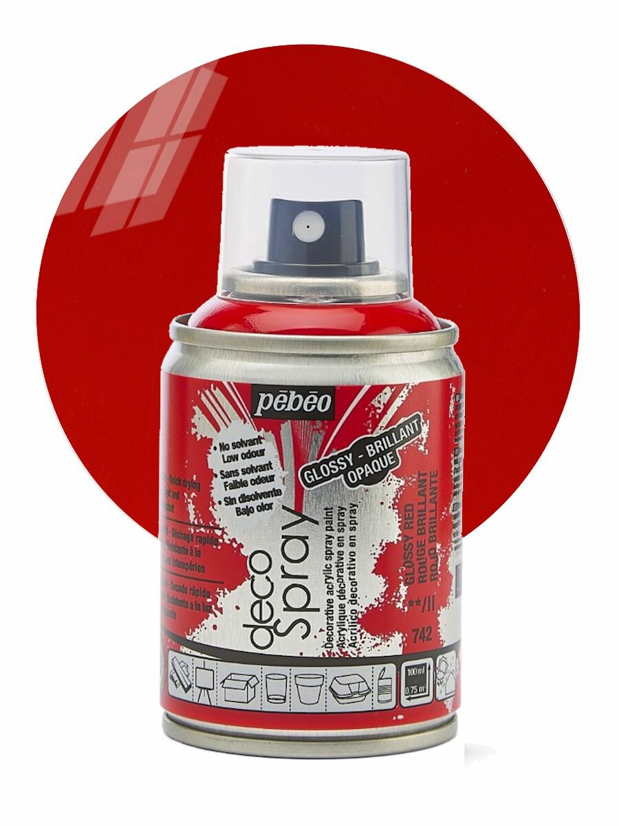Акриловая краска на водной основе Pebeo decoSpray (аэрозоль) 100 мл, красный глянцевый
